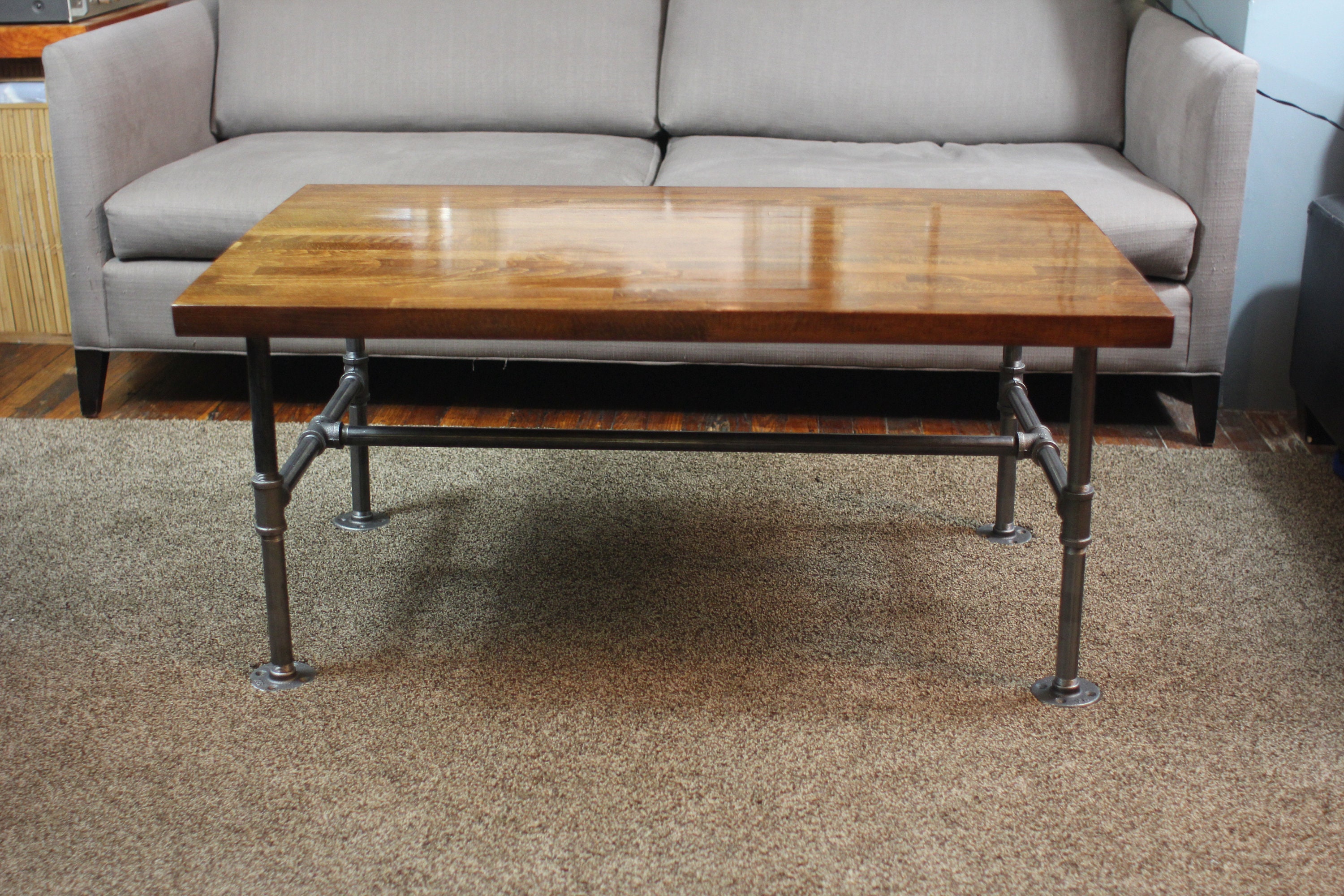 Sold--- Butcher Block + Steel Pipe Coffee Table - Etsy