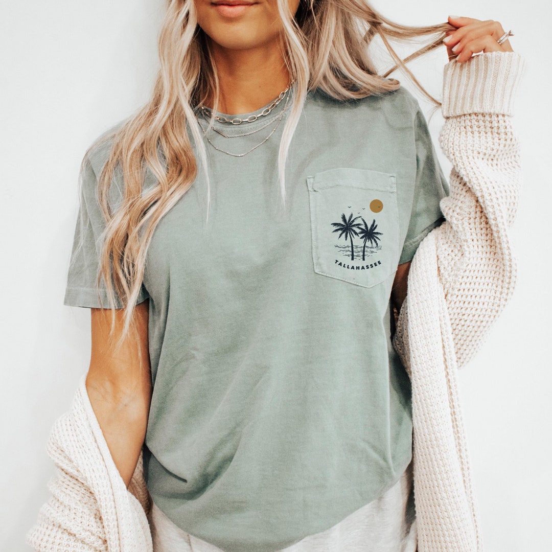 Tallahassee Florida Palm Tree Pocket Tee - Comfort Colors Coastal Top ...