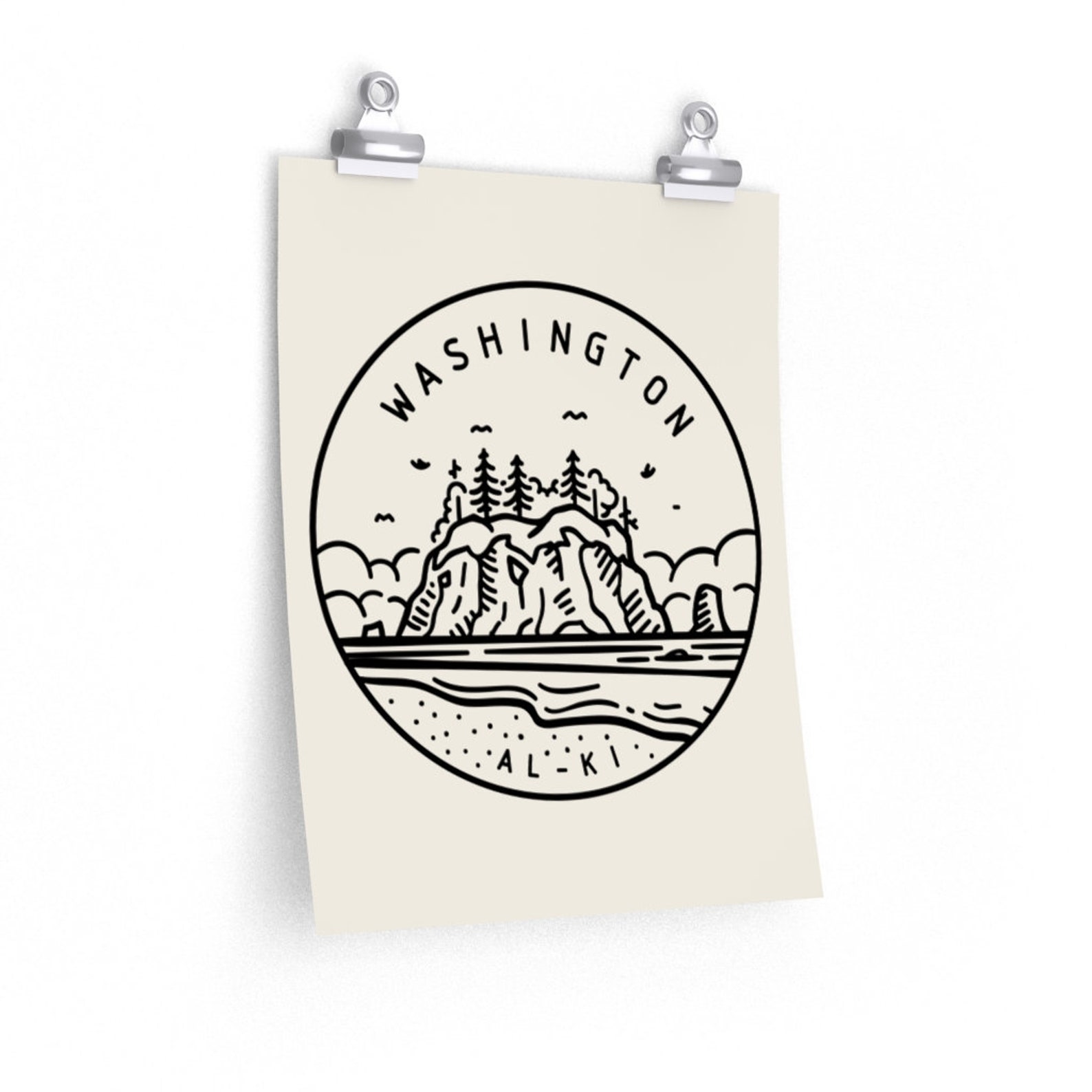 Washington Poster, State Design Washington Print / Picture / Hand Drawn ...