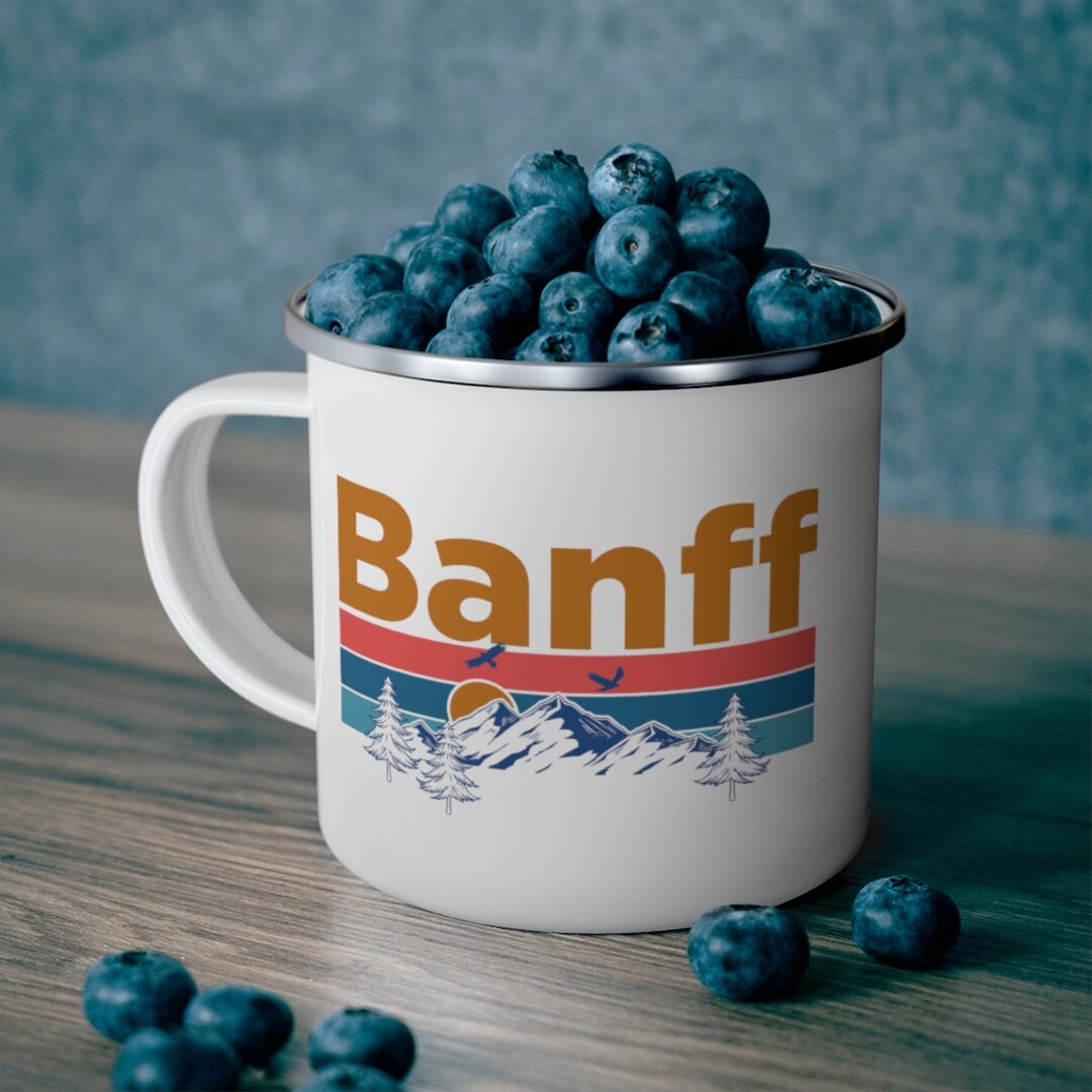 Banff, Canada Camp Mug 12oz, Mountain Sunset Enamel Campfire Banff Mug ...