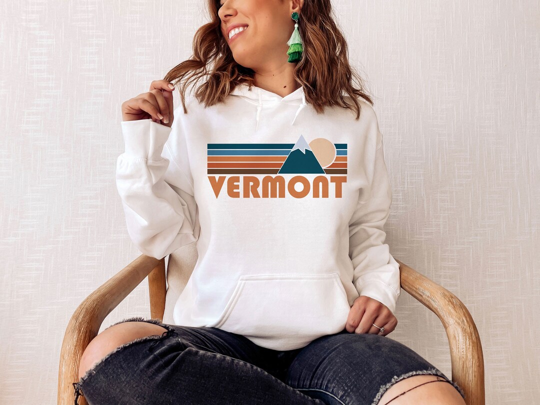 Vermont Hoodie, Retro Mountain Unisex Vermont Sweatshirt ...