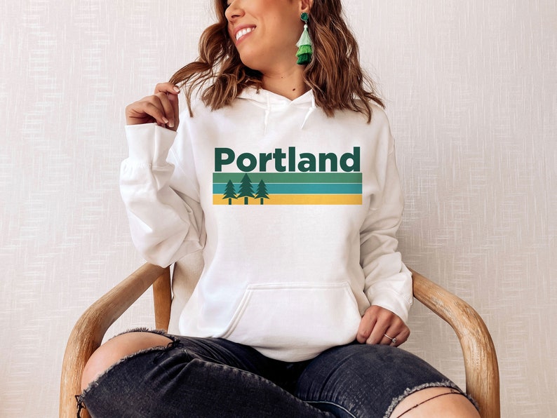 Portland Oregon Hoodie Retro Trees Adult Unisex Portland - Etsy