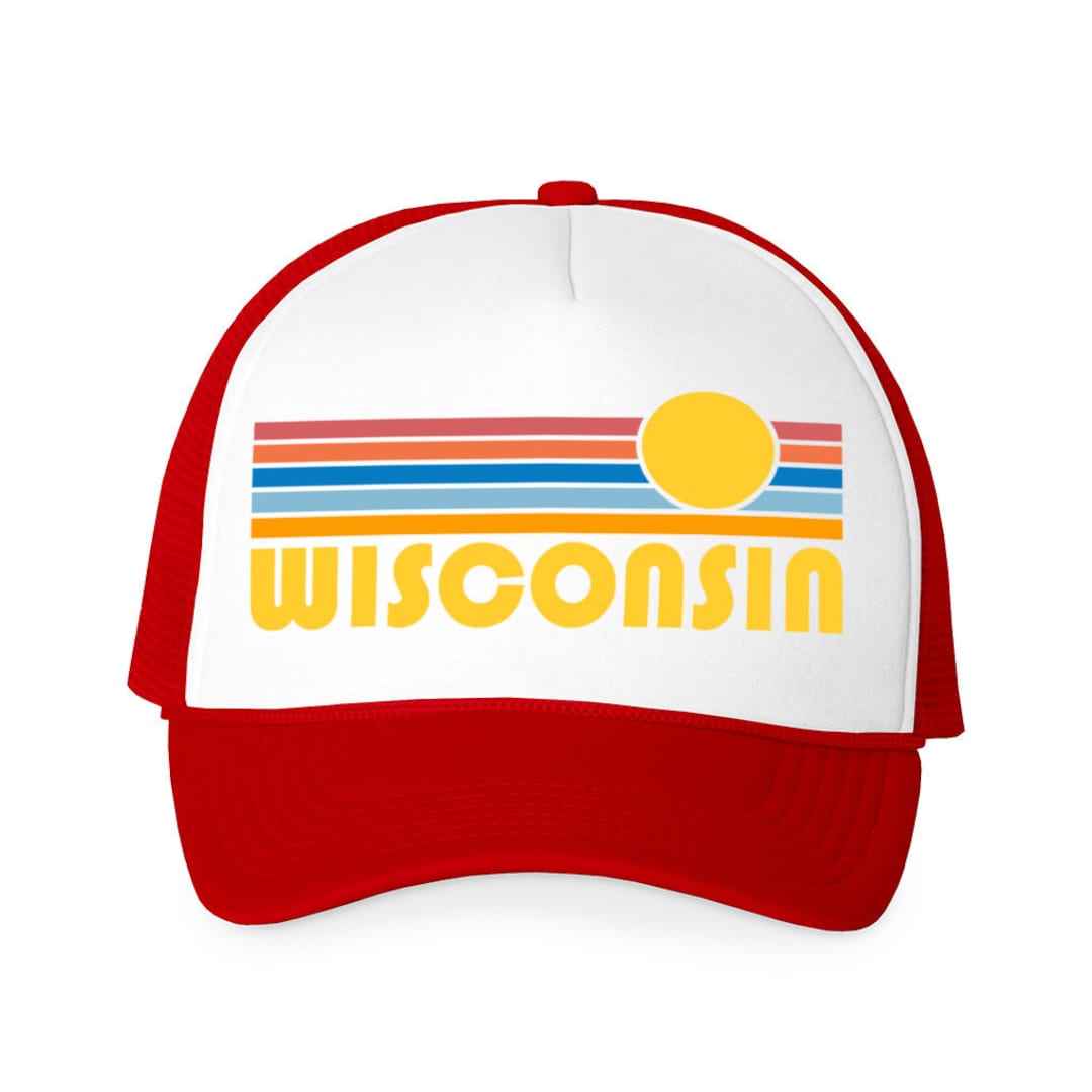 Wisconsin Hat, Retro Sunrise Foam Wisconsin Trucker Cap ...