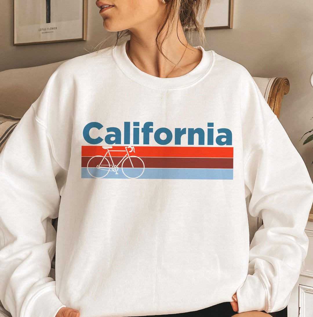 California Sweatshirt, Retro Bike Unisex Adult Crewneck California ...
