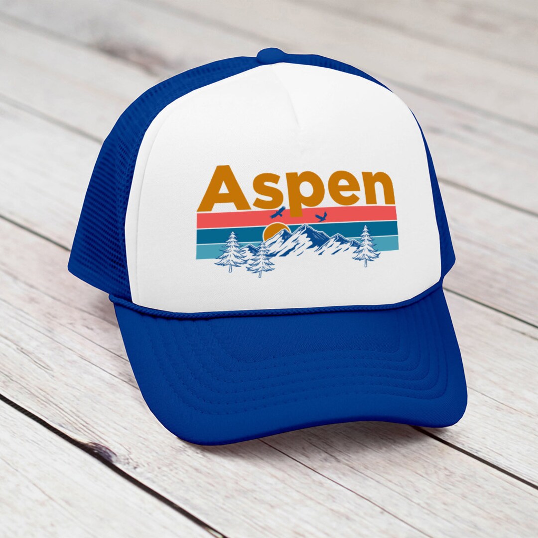Aspen, Colorado Hat, Retro Mountain & Birds Foam Aspen Trucker Cap ...