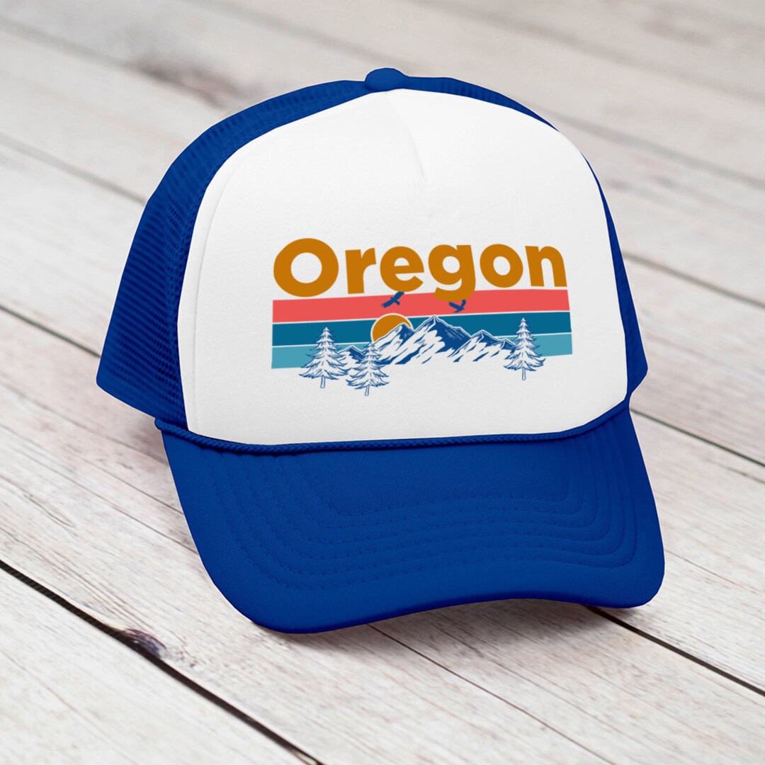 Oregon Hat, Retro Mountain & Birds Foam Oregon Trucker Cap ...