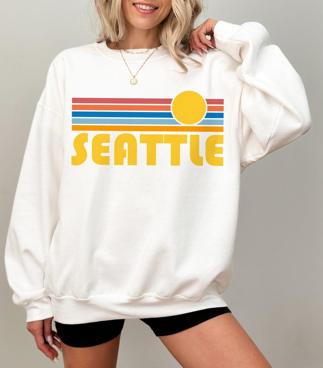 Seattle Sweatshirt: Retro Sunset Unisex Crewneck - Washington Souvenir ...