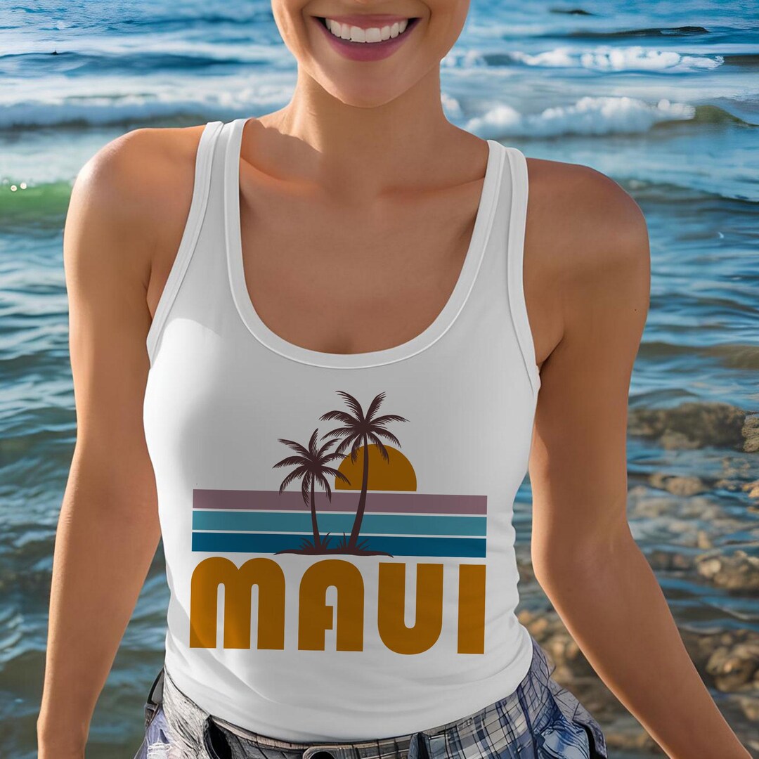 Maui Hawaii Racerback Tank Top: Retro Palm Tree Design - Etsy