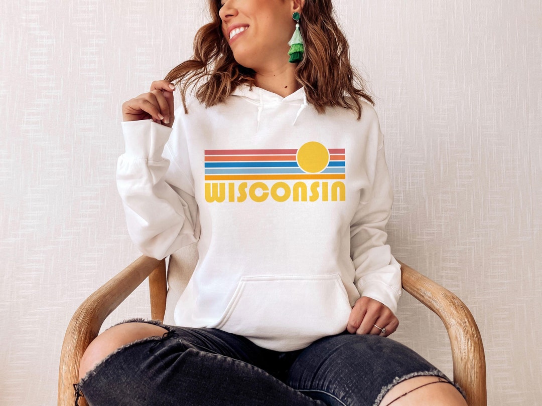 Wisconsin Hoodie, Retro Sunrise Unisex Wisconsin Sweatshirt ...