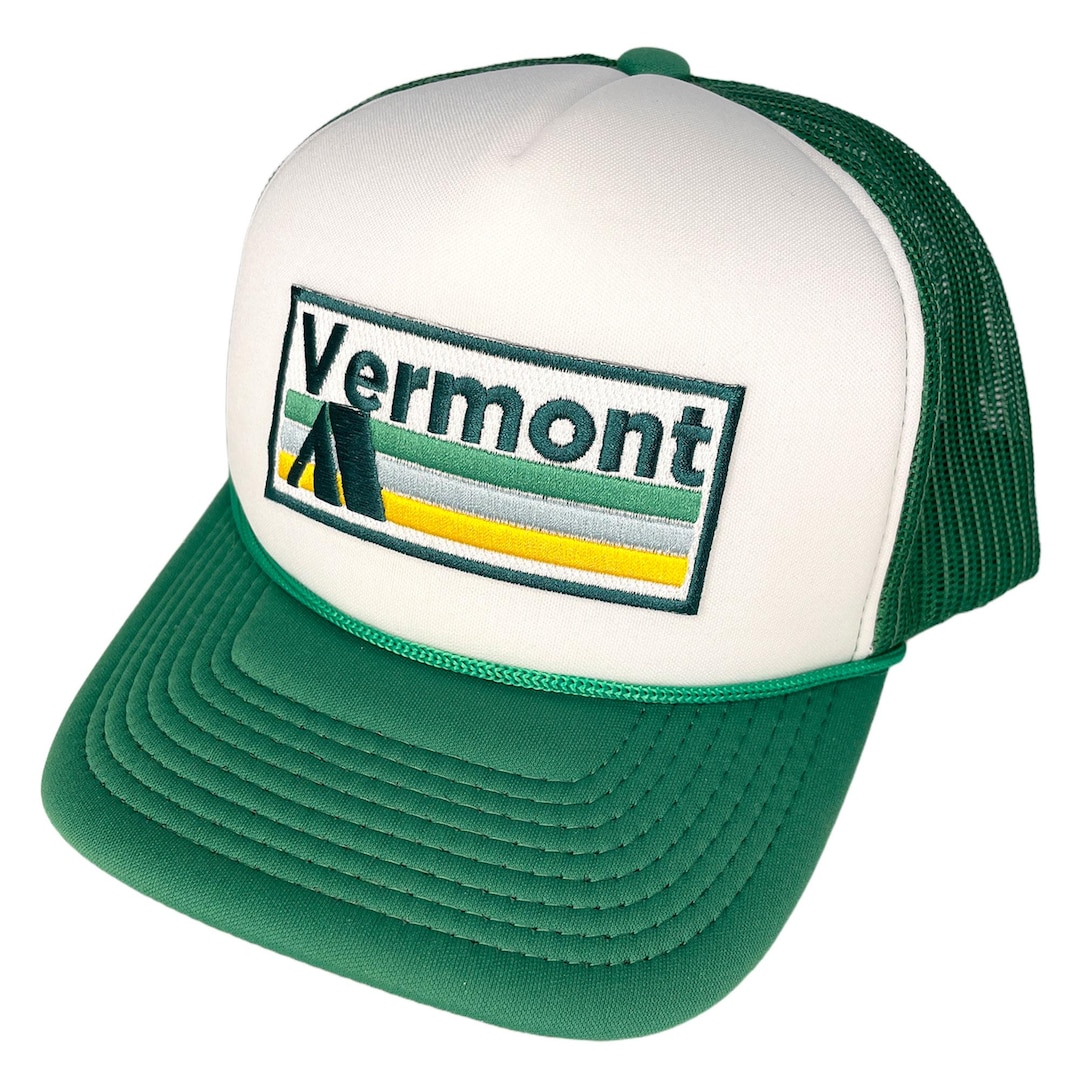 Premium Vermont Trucker Hat: Retro Camping Embroidered Patch Snapback ...