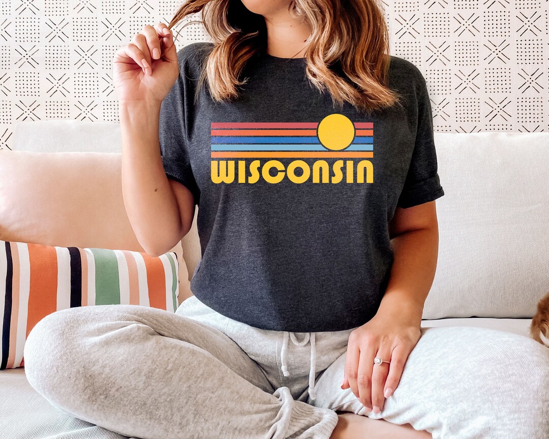Wisconsin T-shirt Retro Sunset, Adult Unisex Wisconsin T Shirt ...