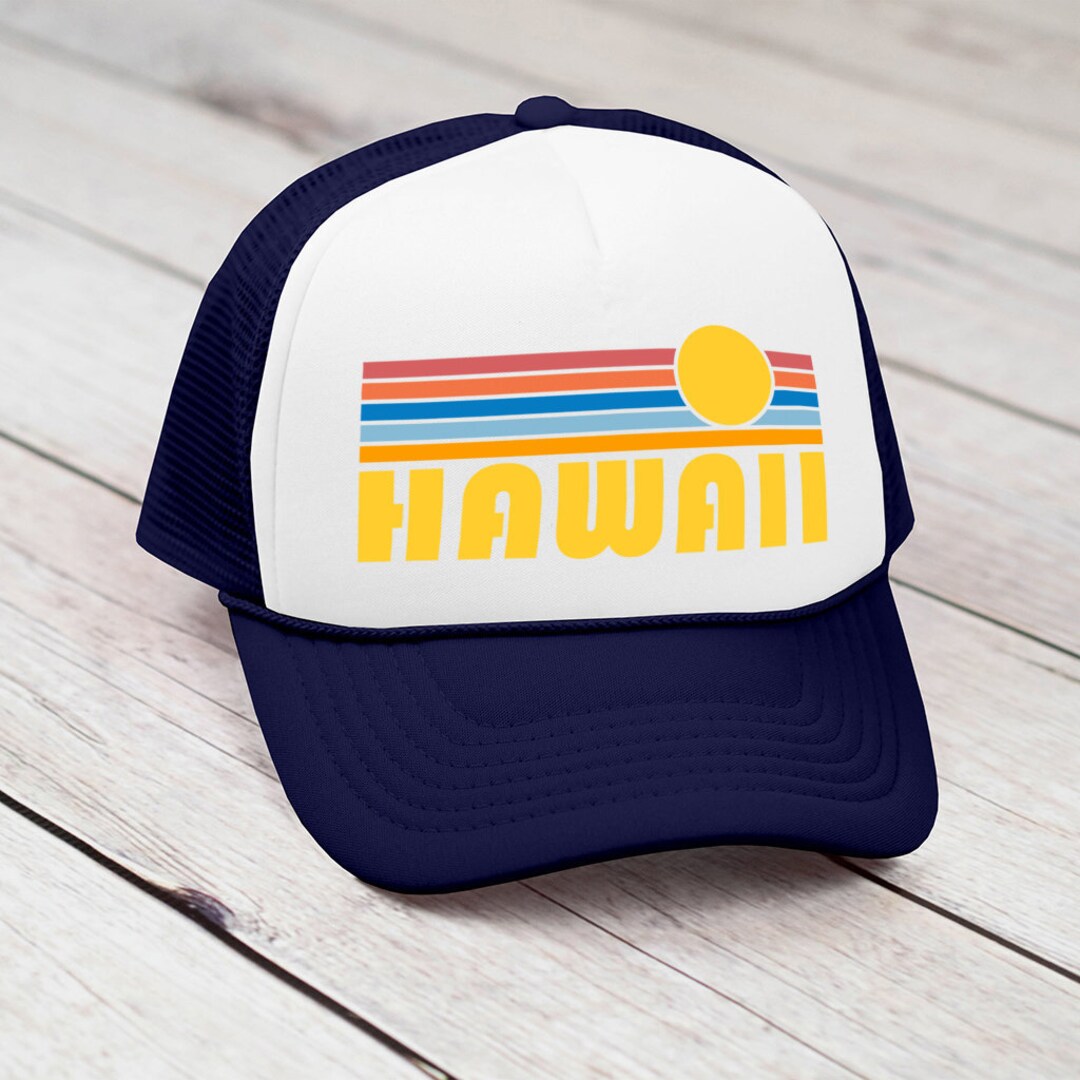 Hawaii Hat, Retro Sunrise Foam Hawaii Trucker Cap Personalization ...