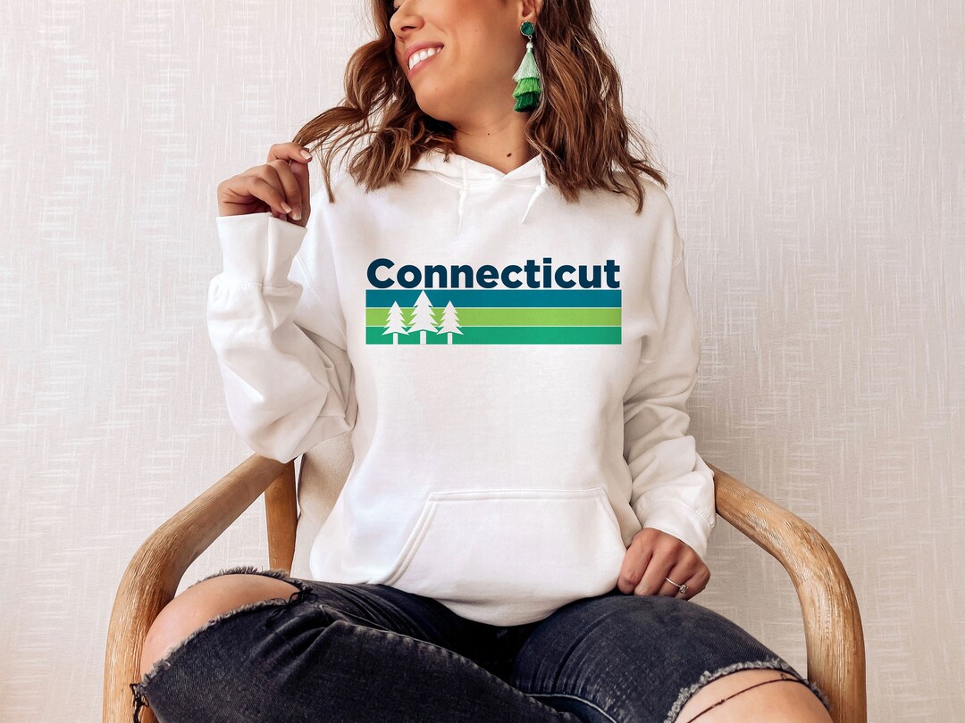 Connecticut Hoodie, Retro Trees Unisex Connecticut Sweatshirt ...
