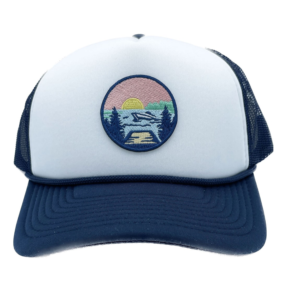 Lake & Boat Trucker Hat, Retro Summer Lake Trucker Hat - Etsy