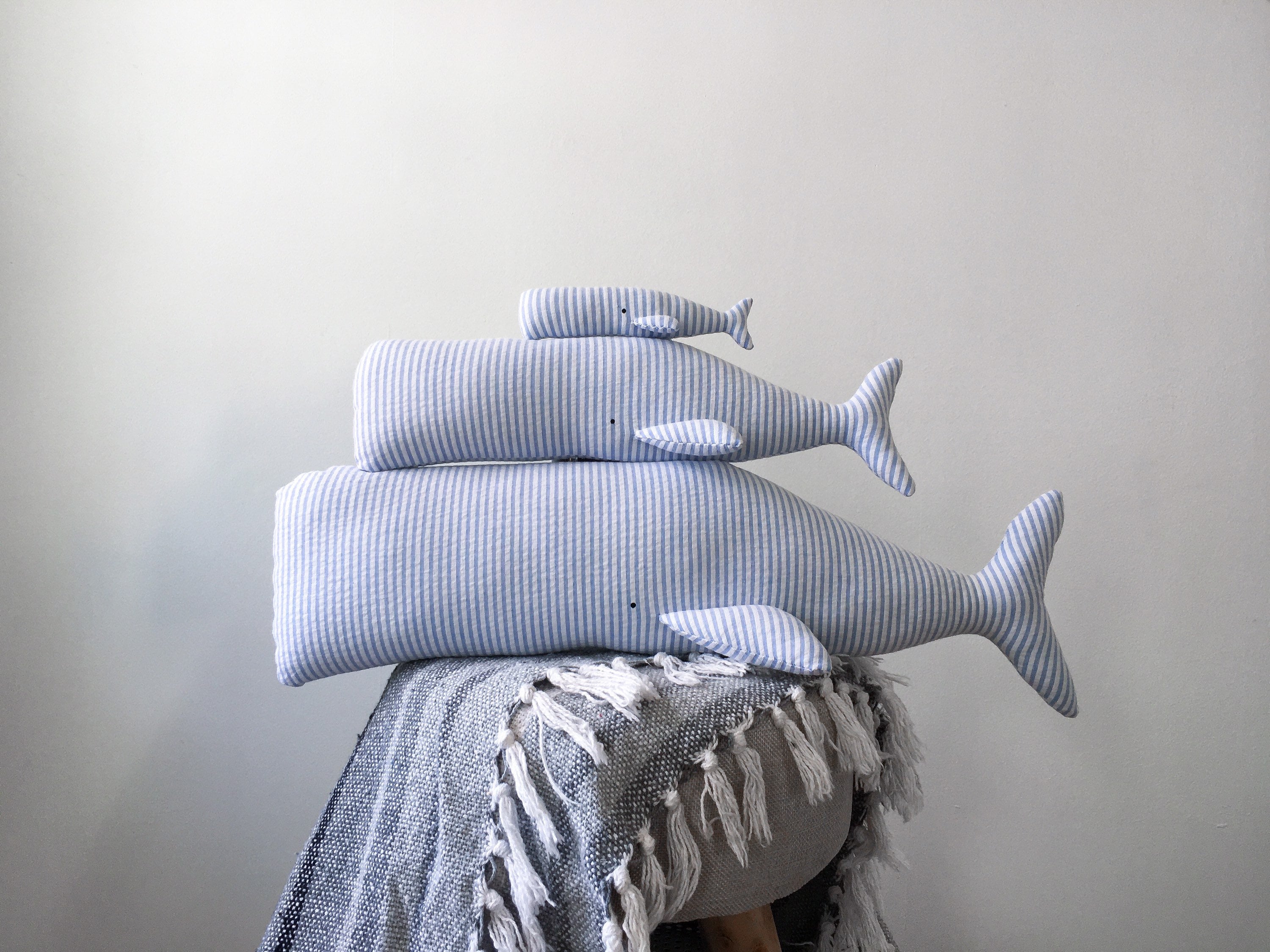 Striped Blue Whale Stuffed Toy, Stuffed Nautical Animal Toy, Gender ...