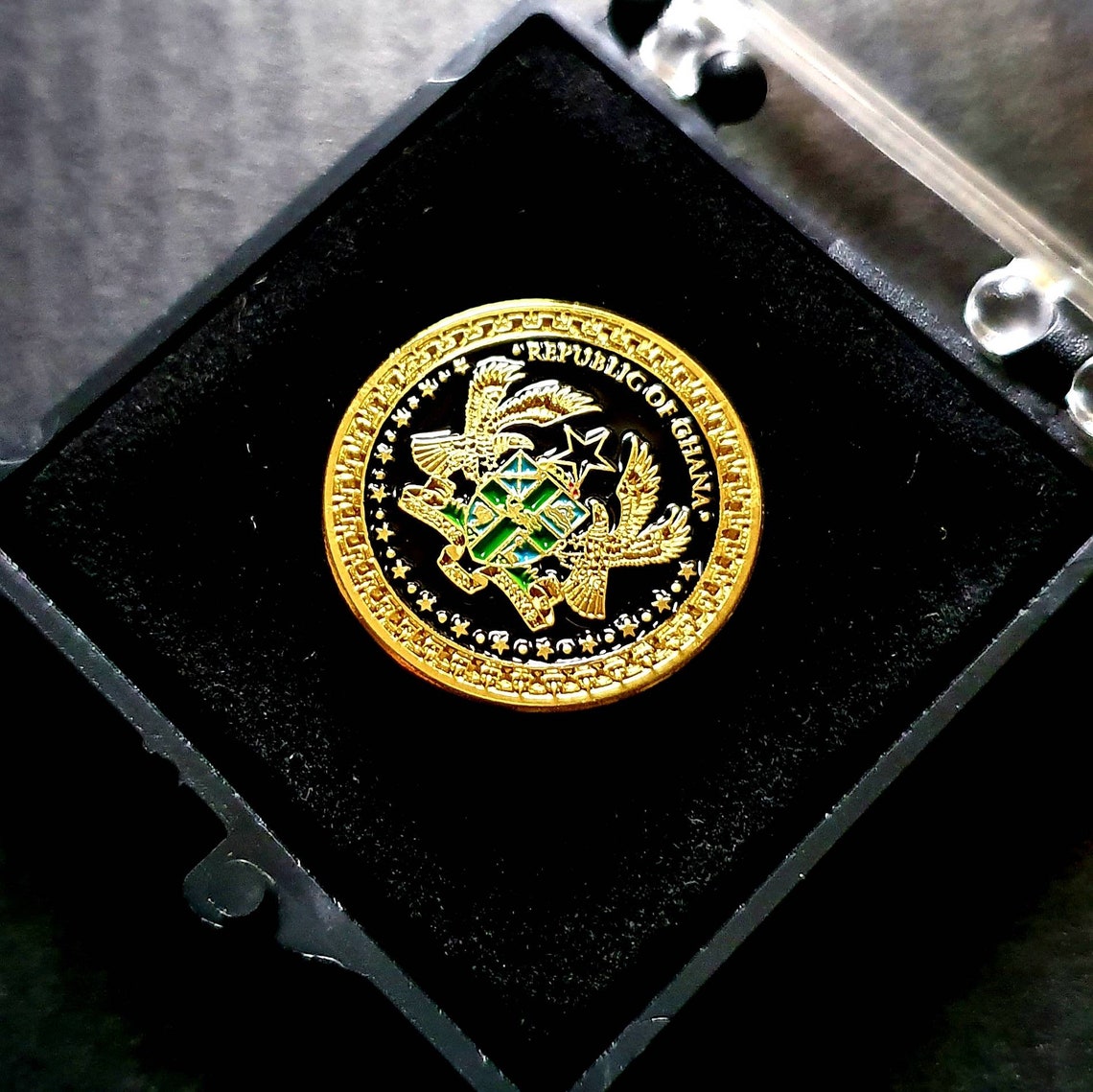 Ghana Coat of Arms Gold Plated Lapel Pin Round Executive Ghana ...