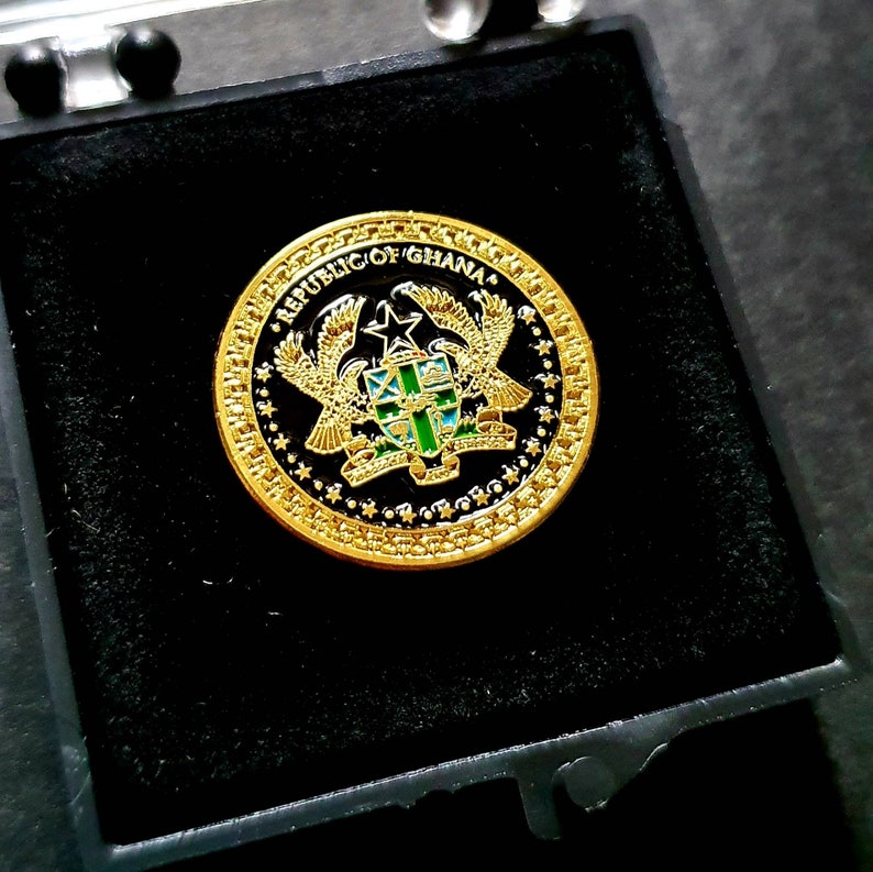Ghana Coat of Arms Gold Plated Lapel Pin Round Executive Ghana ...