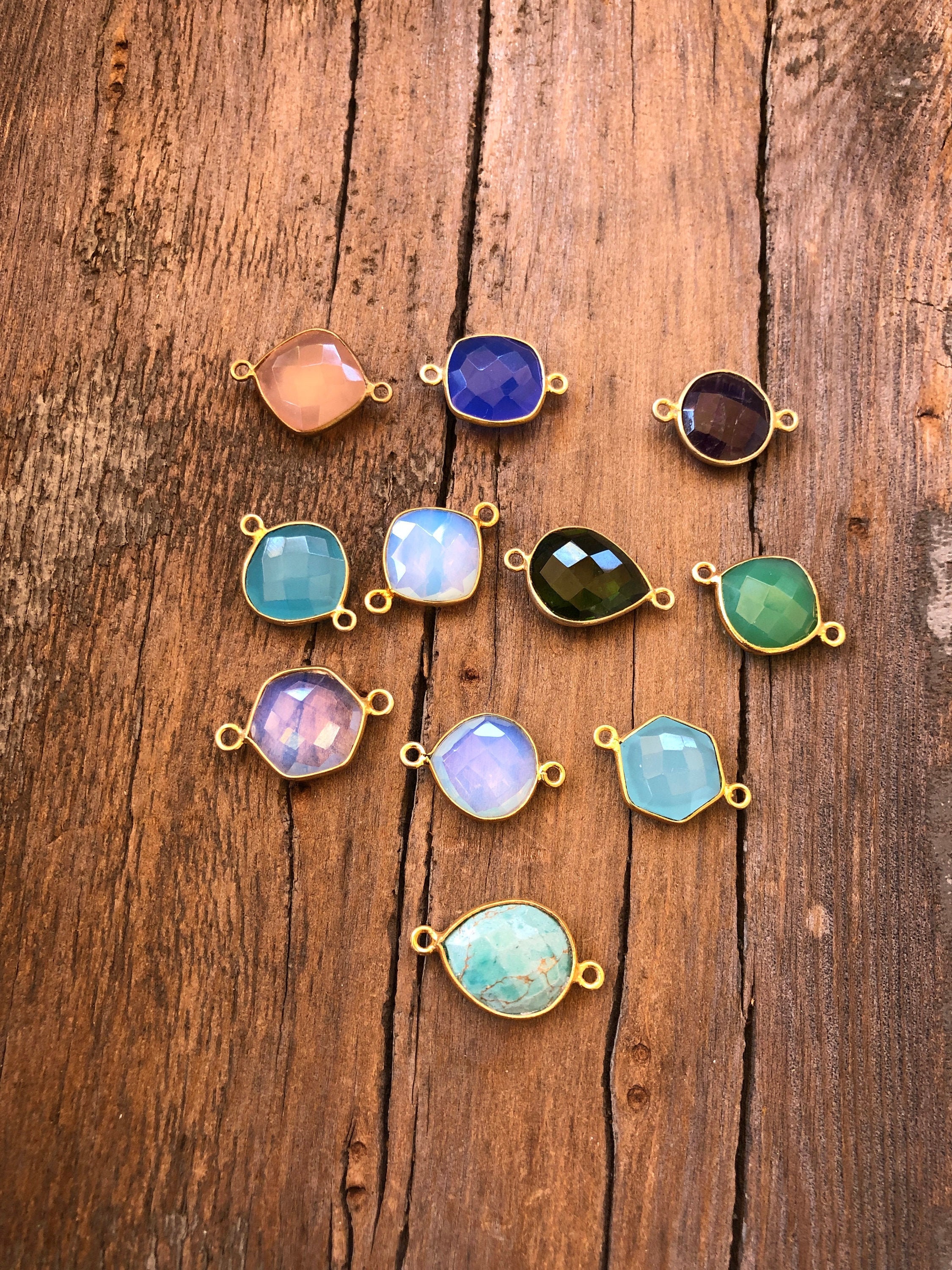 Olive Green Teardrop Shaped Stone Bezel Connector - Gold Filled ...