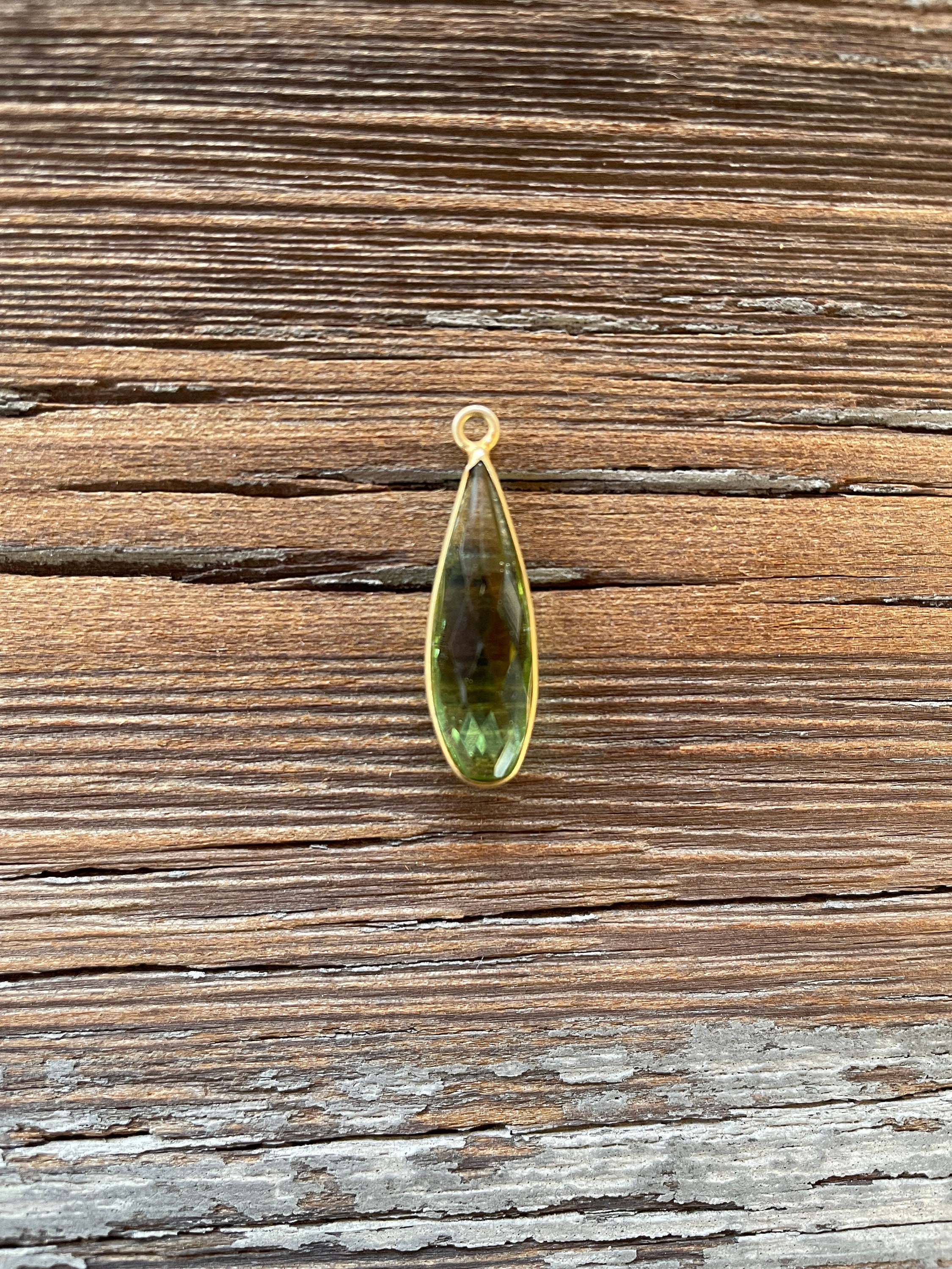 Large Faceted Long Teardrop Shaped Green Stone Bezel Pendant - Etsy