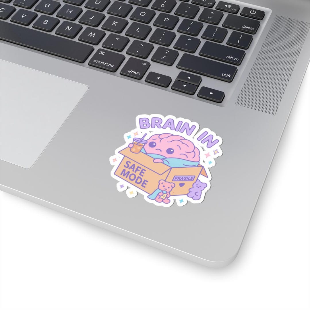 Cute Brain in Safe Mode Kiss-cut Stickers, Laptop Decor, Self-care ...