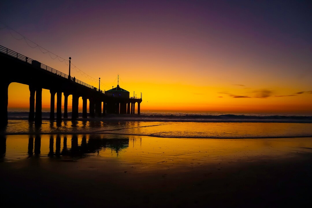 The Afterglow of a Beautiful Sunset at Manhattan Beach Pier California ...