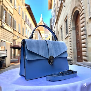 Italian Leather Tote Bag: Handmade Elegant Blue Handbag - Etsy