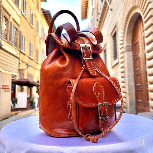 Cognac Leather Backpack - Etsy