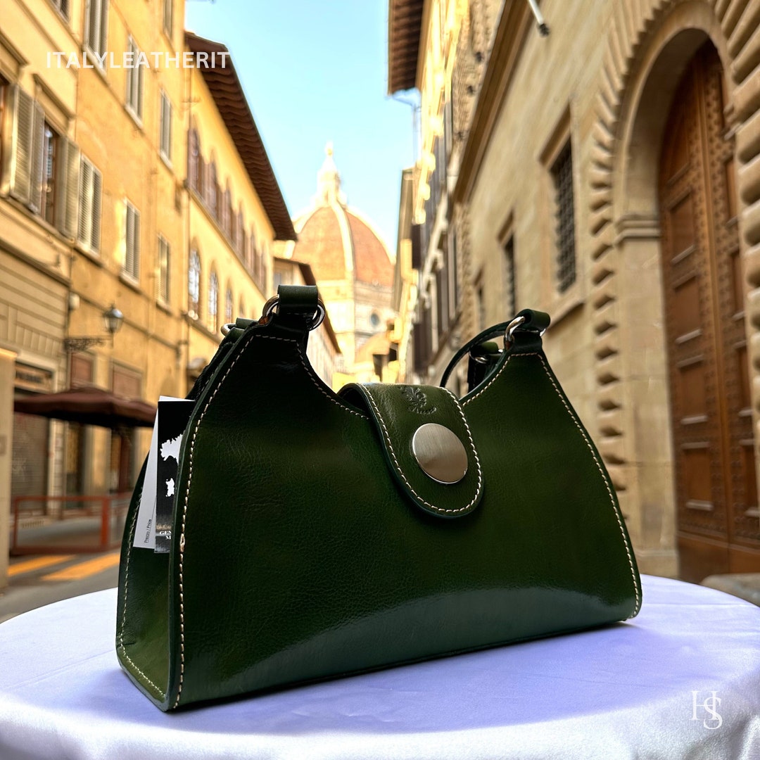 Italian Handmade Leather Bags for Woman, Green Tote From Florence, Made ...