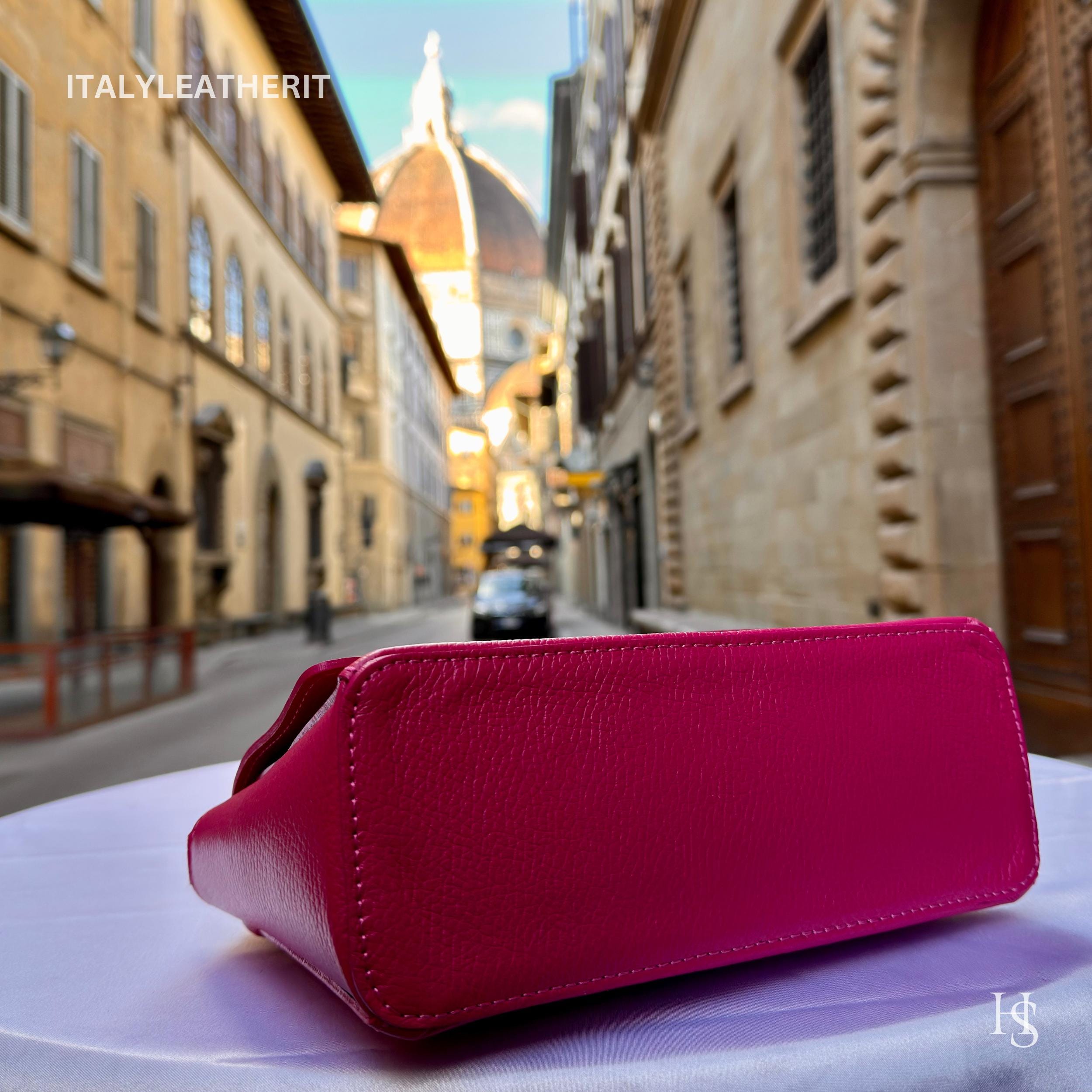 Italian Leather Tote Bag: Handmade Fuchsia Purse With Bee Clasp - Etsy