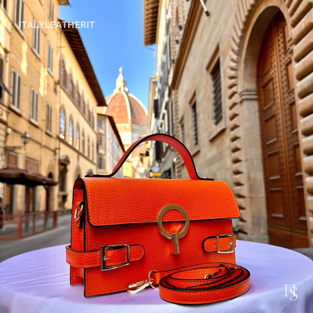 Italian Leather Crossbody Bag, Handmade in Florence, Orange Purse ...