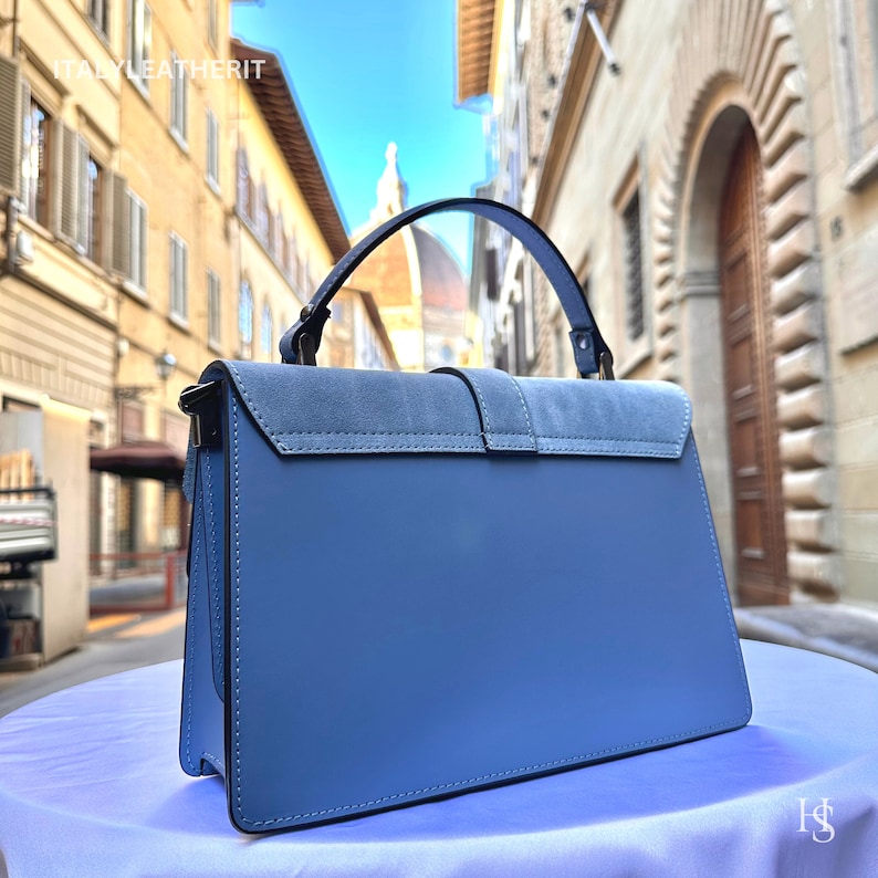 Italian Leather Tote Bag: Handmade Elegant Blue Handbag - Etsy