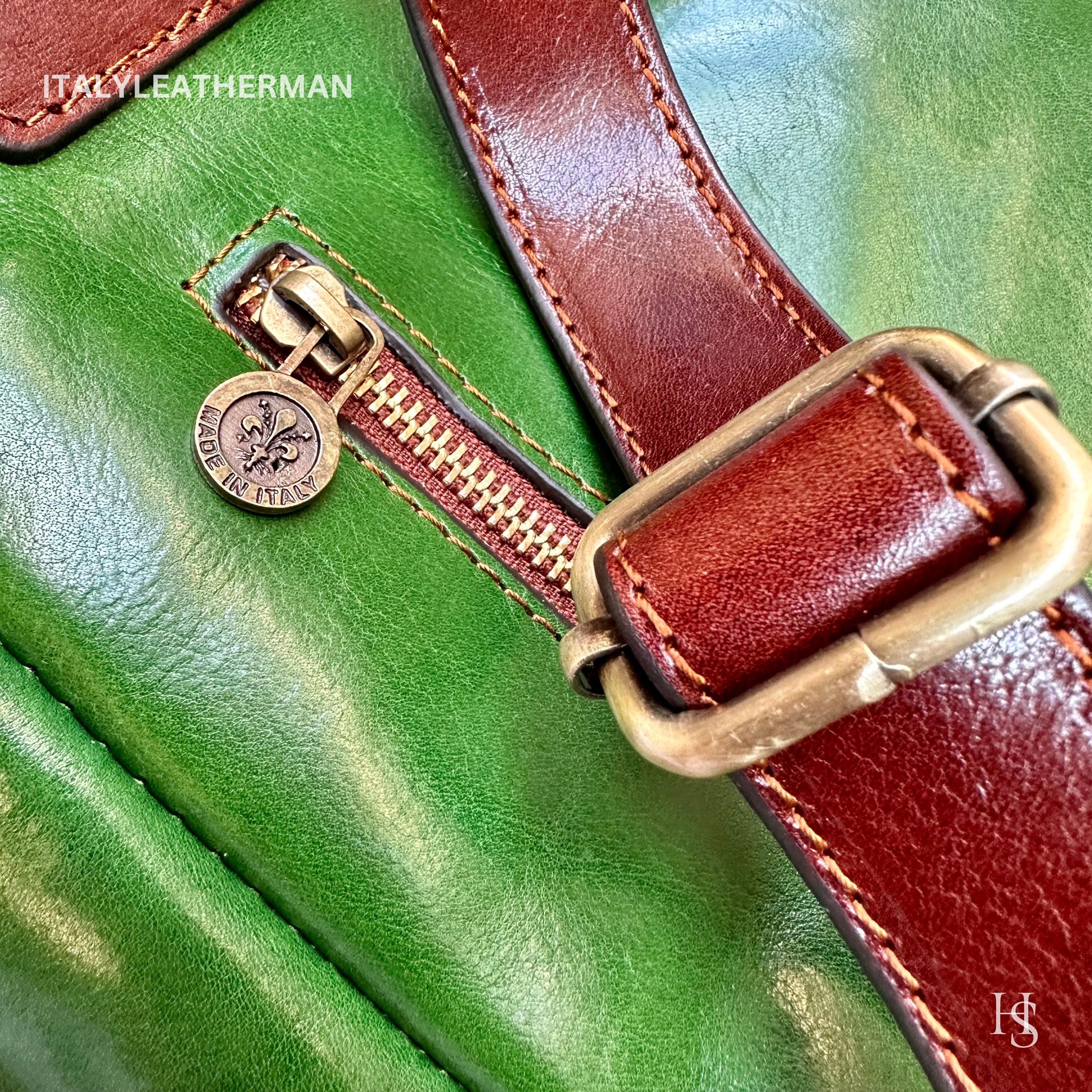 Italian Leather Backpack: Handmade Green Travel Rucksack - Etsy
