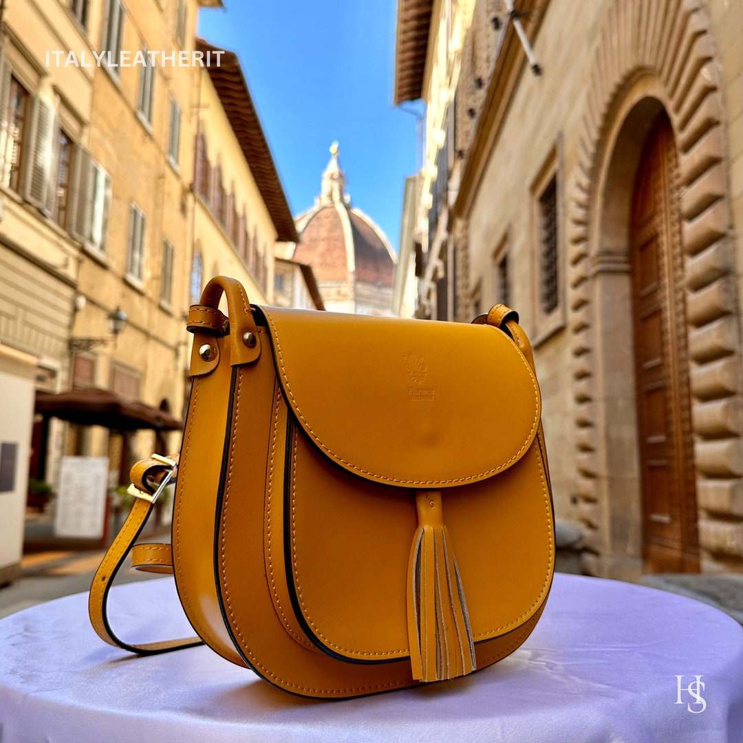 Italian Leather Crossbody Tote Bag – Handmade Mustard Purse Made in ...