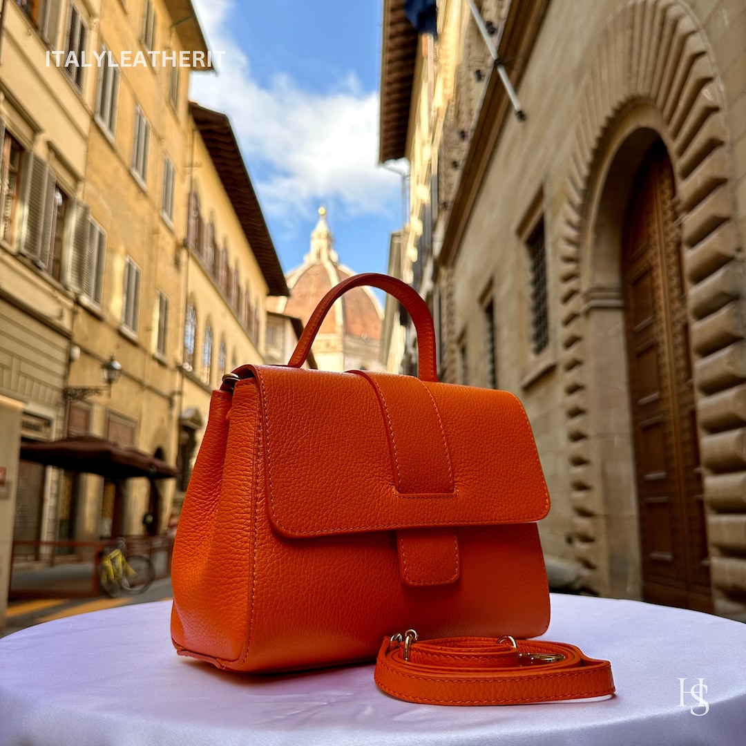 Italian Leather Crossbody Bag, Handmade in Florence, Orange Purse ...