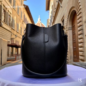 Handmade Leather Bucket Bags for Women, Elegant Black Tote, Made in ...
