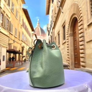 Handmade Italian Leather Bucket Bag: Elegant Tote From Florence, Mint ...
