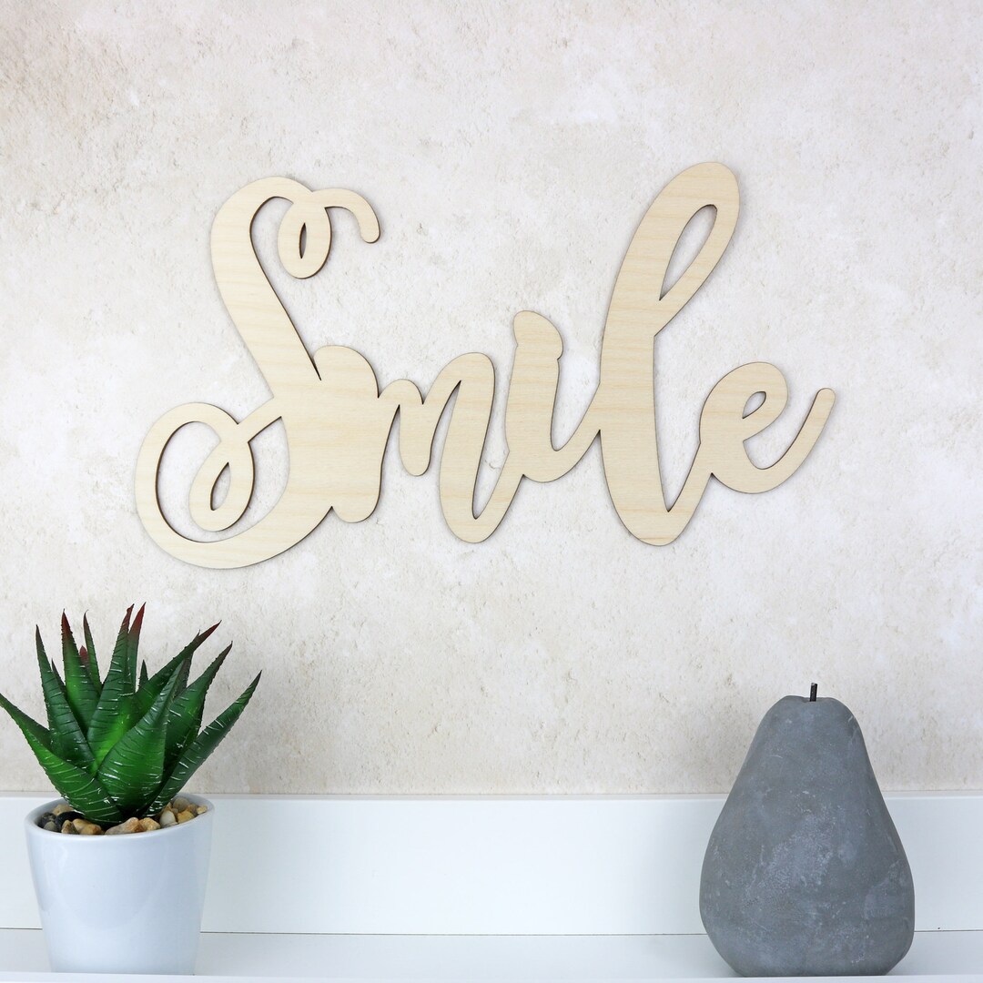 Smile Sign | Wooden Word Wall Art | Smile Script Word Sign | Wooden ...