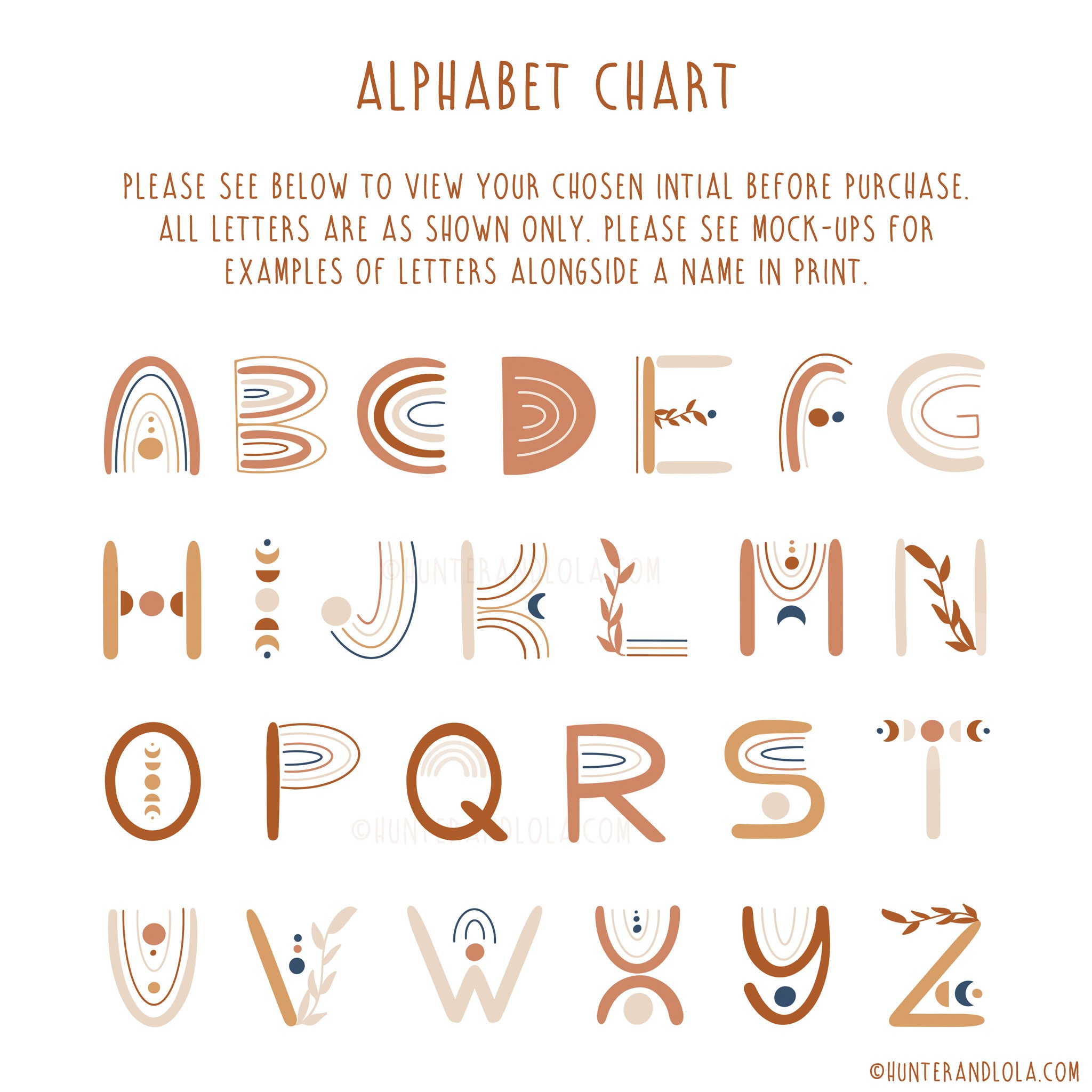 Personalised Boho Initial Print Neutral Prints Boho Name - Etsy