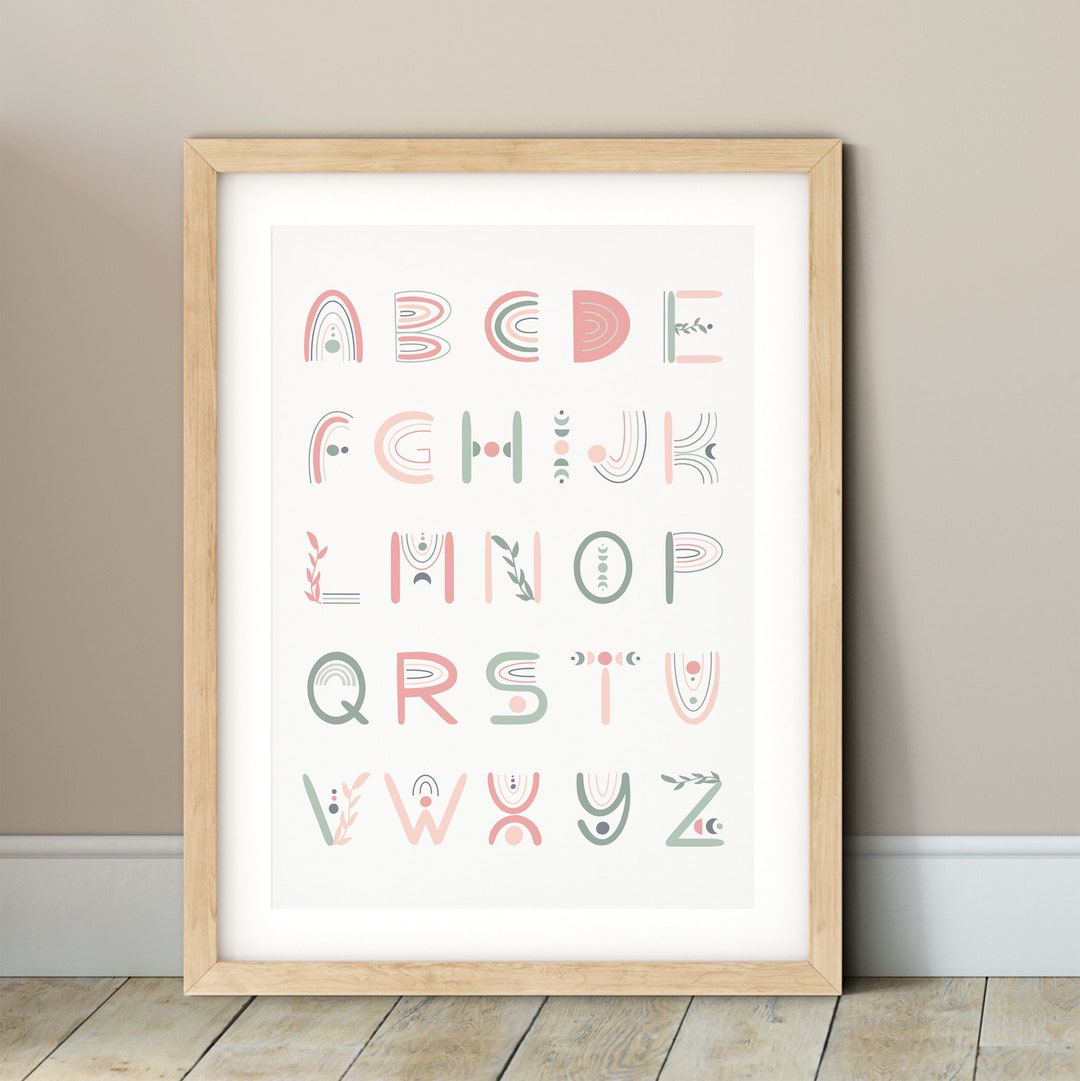 Boho Alphabet Print | Pink and Sage Green Nursery Print | Alphabet ...