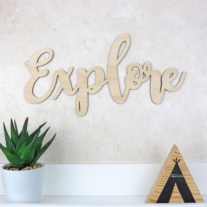 Explore Sign Wooden Word Wall Art Explore Script Word Sign | Etsy