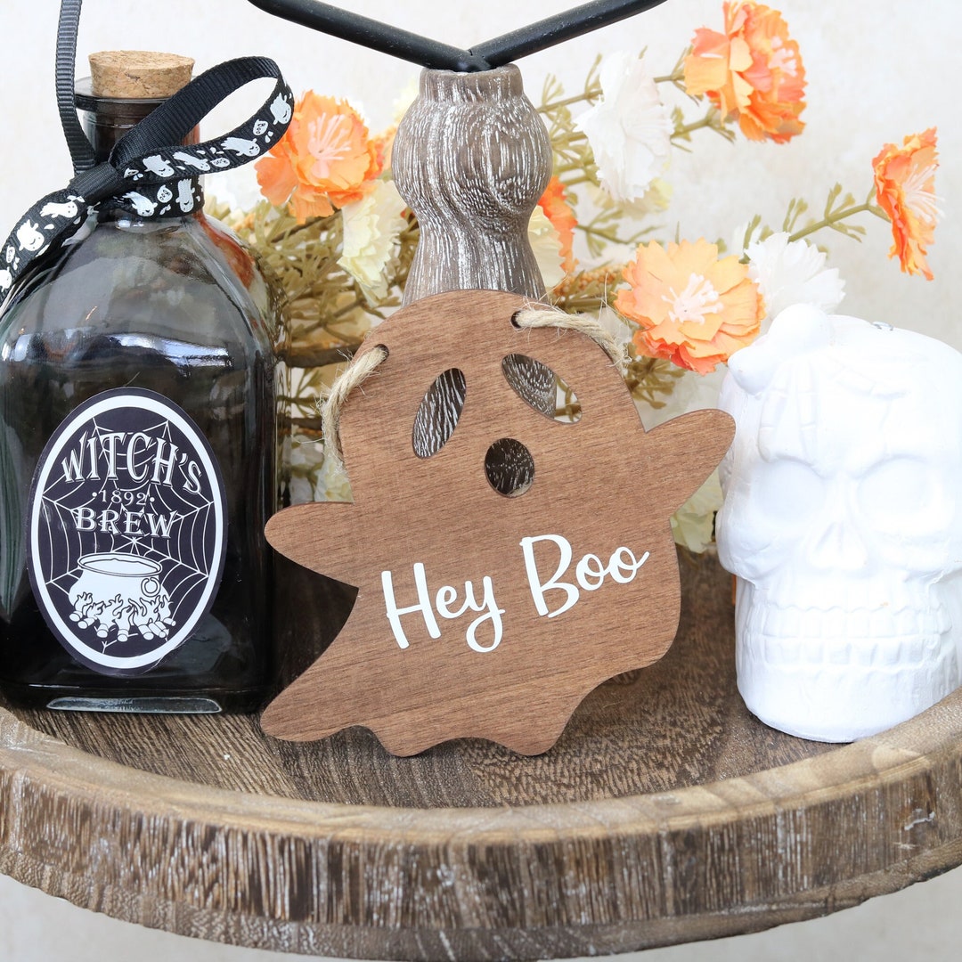 Hey Boo Plaque | Wooden Ghost Sign | Boho Halloween Decor | Rustic ...