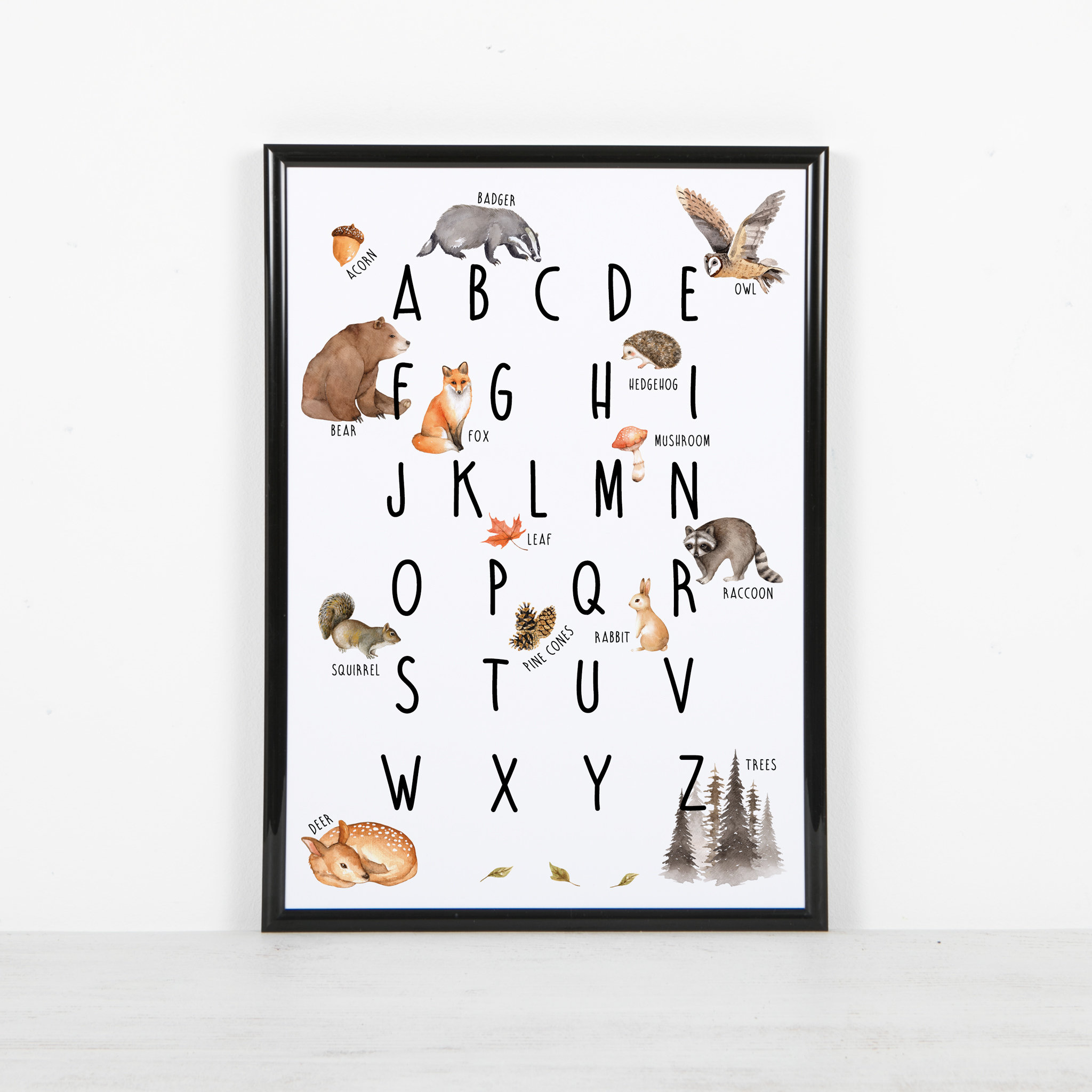 Woodland Alphabet Print Woodland Animals ABC Poster Forest | Etsy