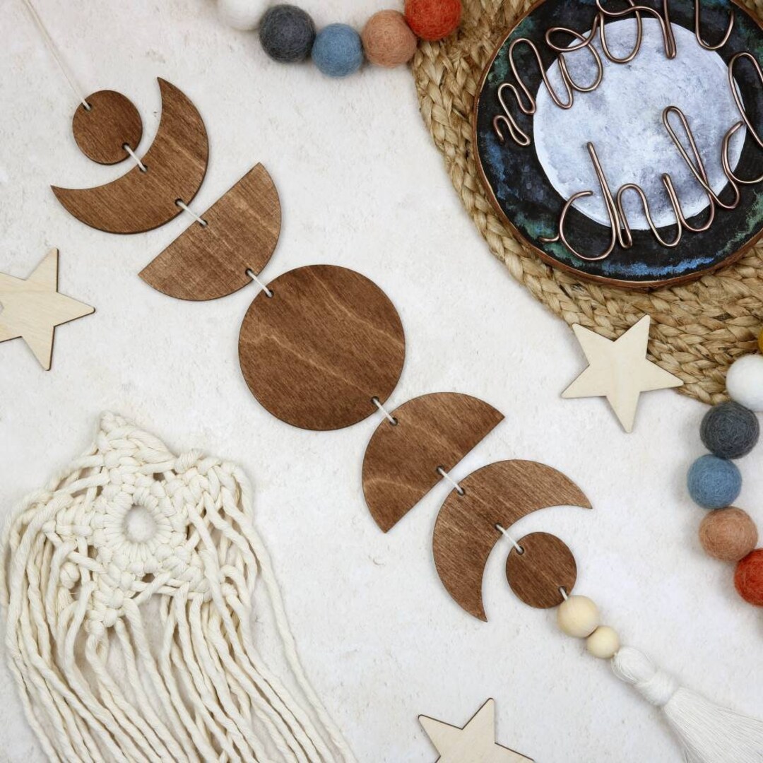 Wooden Boho Moon Phases Wall Hanging | Boho Nursery Decor | Moon Decor ...