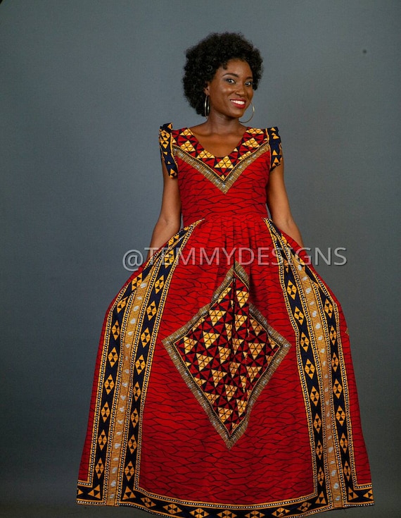 Red African maxi dress / African dress / Ankara maxi dress / | Etsy