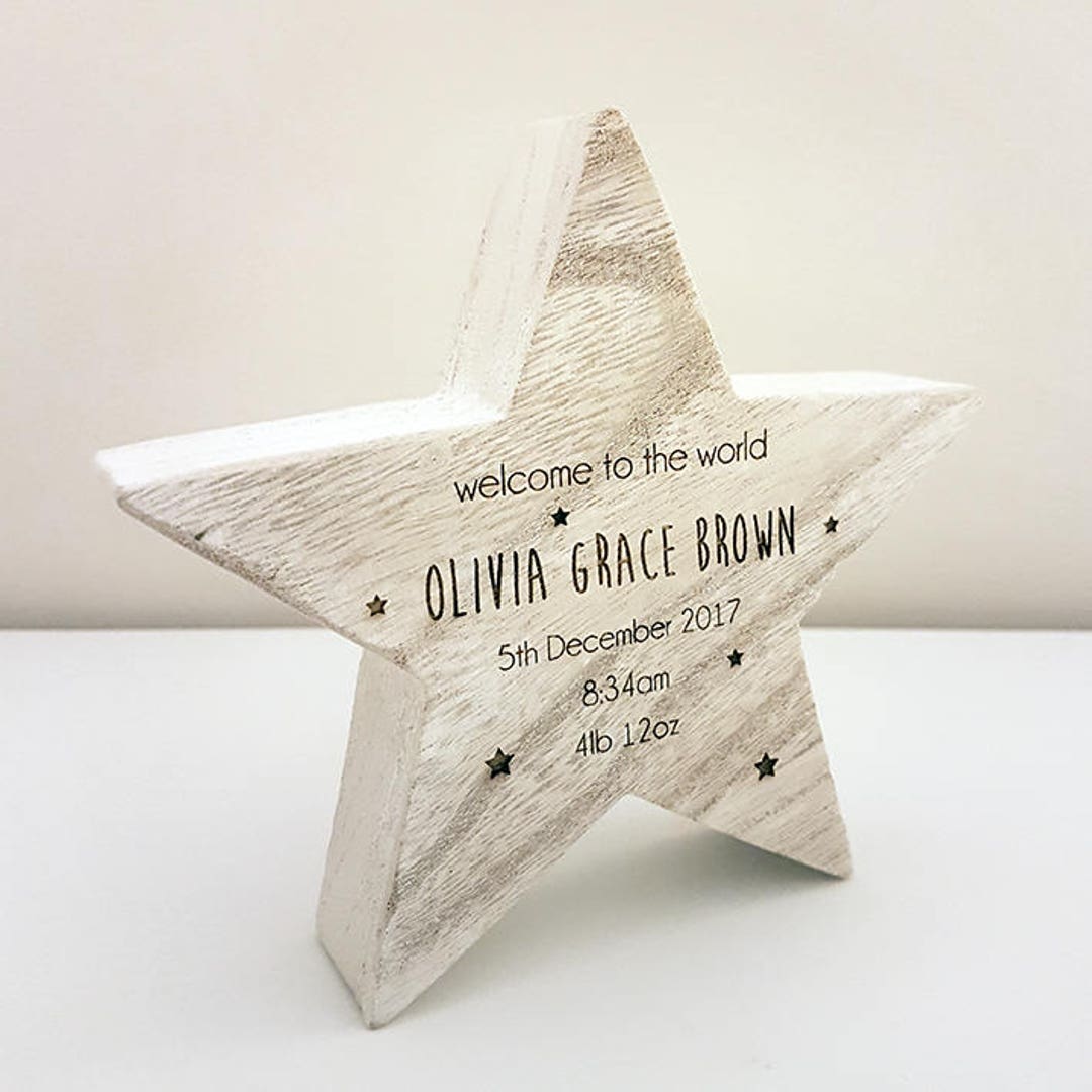Personalized Engraved Wooden Star: Newborn Keepsake Gift - Etsy UK