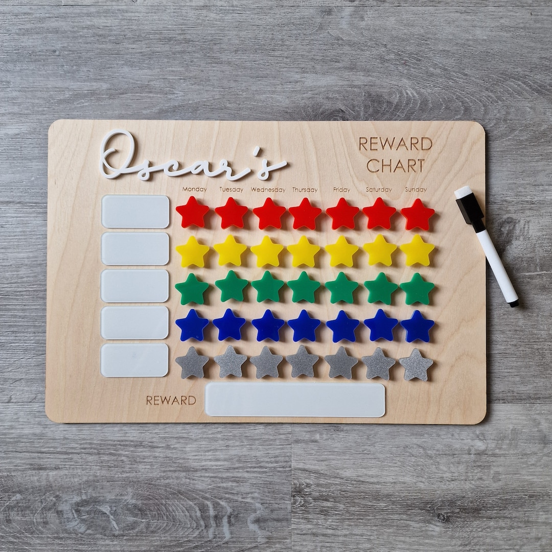 Personalised Wooden 7 Day Reward Chart With Acrylic Stars, Daily ...