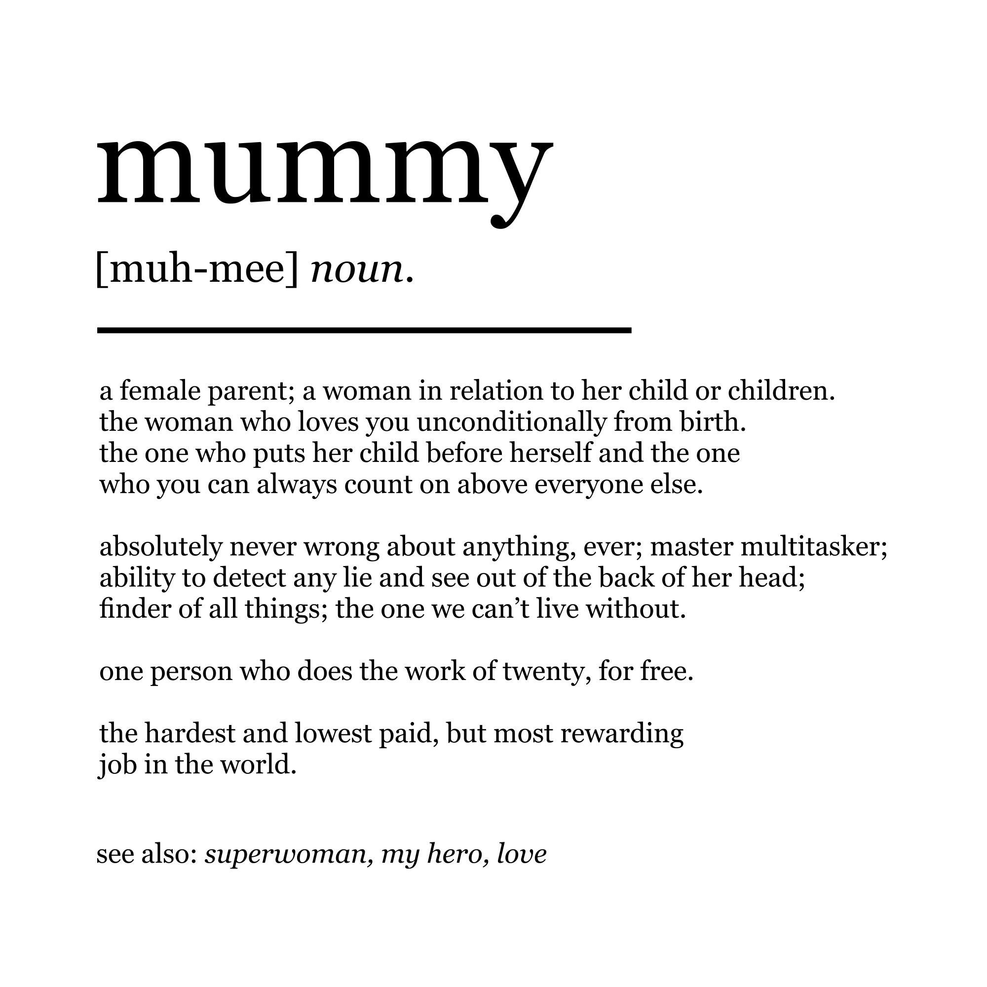 Mummy Definition Print Wall Art Minimalist Print Dictionary | Etsy