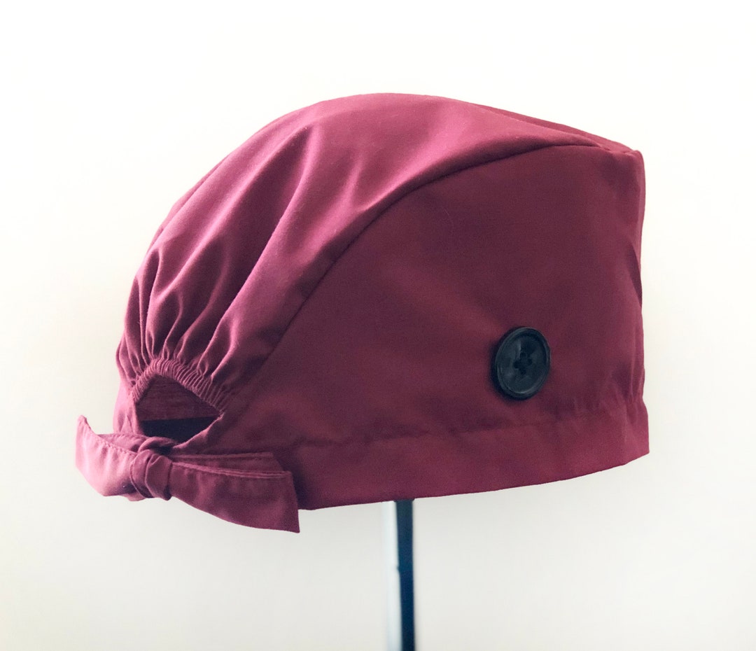 Handmade Maroon Scrub Cap With Buttons, Unisex Medical Hat - Etsy