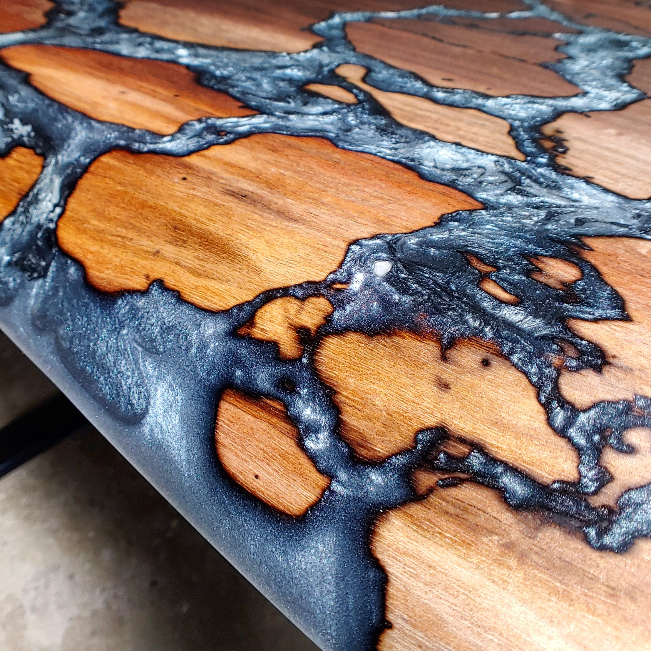 Walnut Fractal River Board Square Live Edge Board Epoxy River Fractal ...