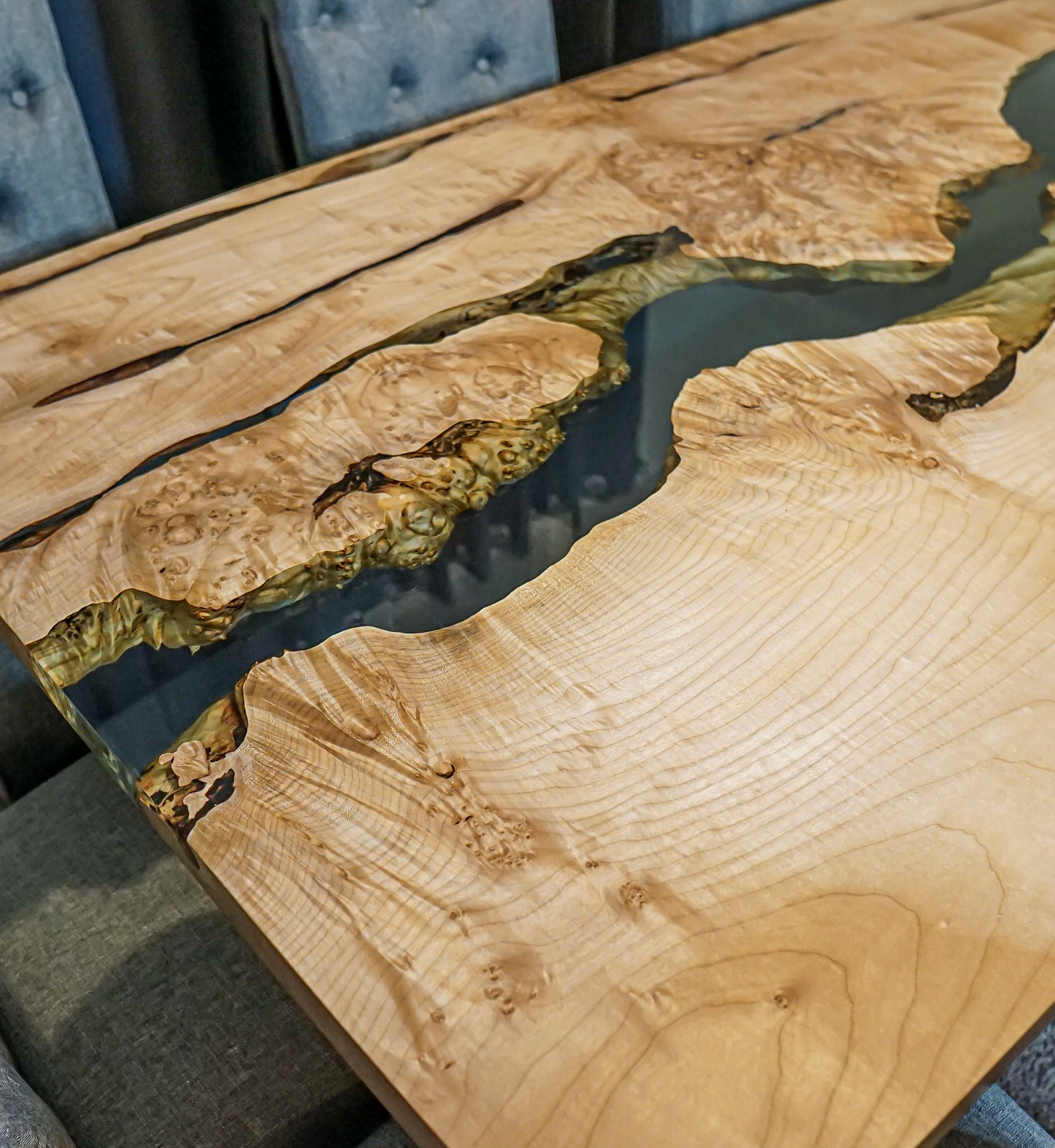 Figured Maple River Table Epoxy Dining Table Transparent Blue - Etsy
